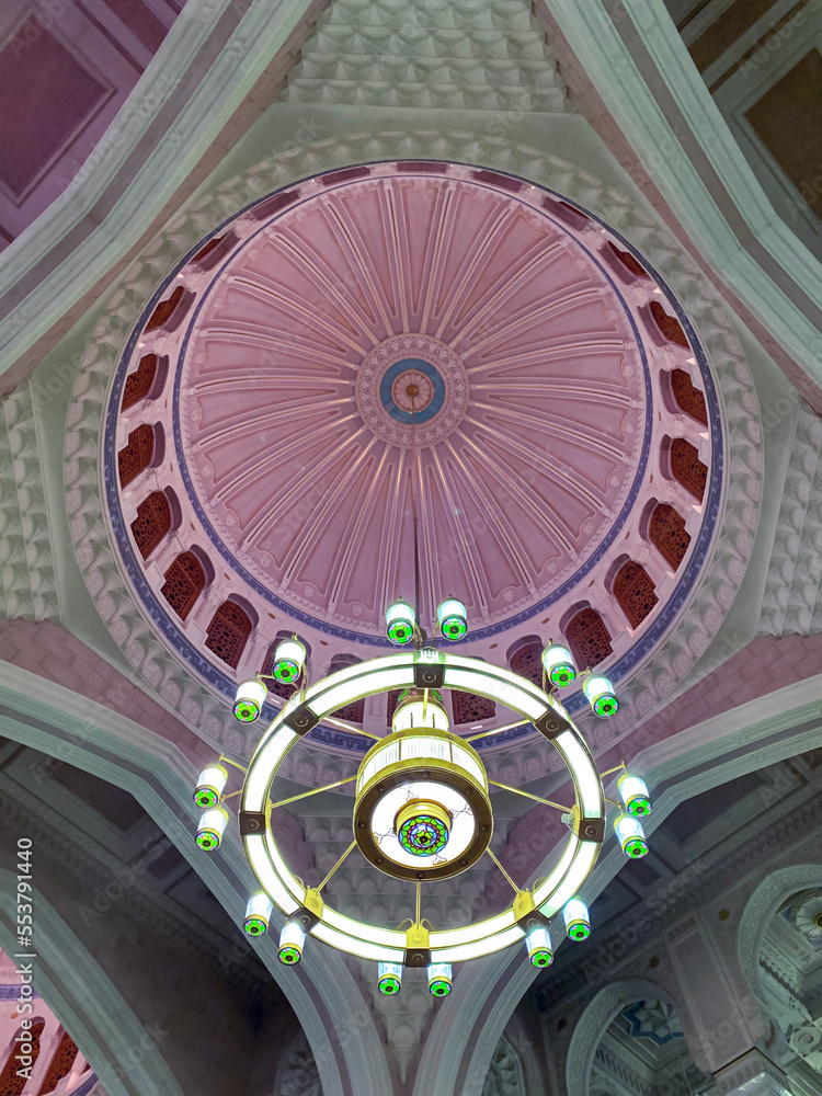 Beautiful view of interior Quba Mosque and unidentified muslim praying ...