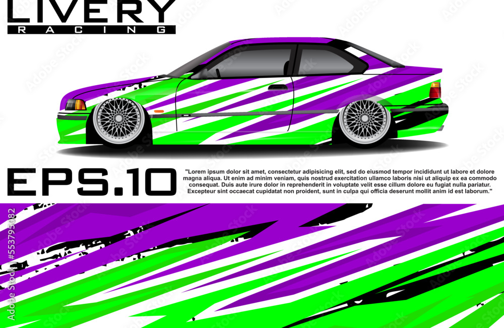 Konsep livery stiker bungkus mobil balap. Latar belakang abstrak untuk ...