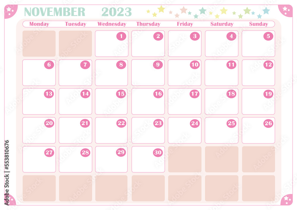 2023 CALENDAR Pastel color Stock Illustration | Adobe Stock