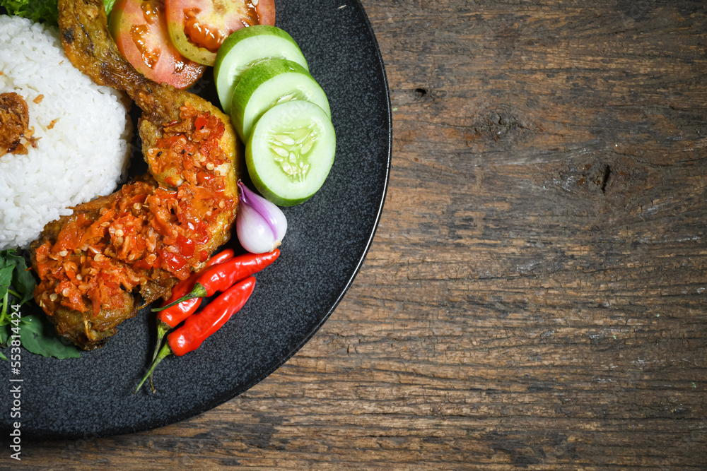 Ayam geprek sambal indonesian food or geprek fried chicken with sambal ...