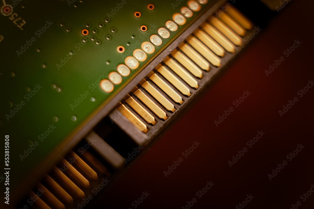 Computer connection pins and circuit boad and limited focus. Stock ...