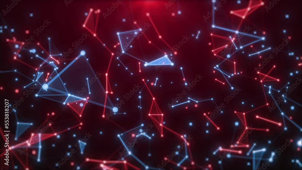 Futuristic High Technology Glowing Red And Blue Plexus Connection Network with Red light effects ...