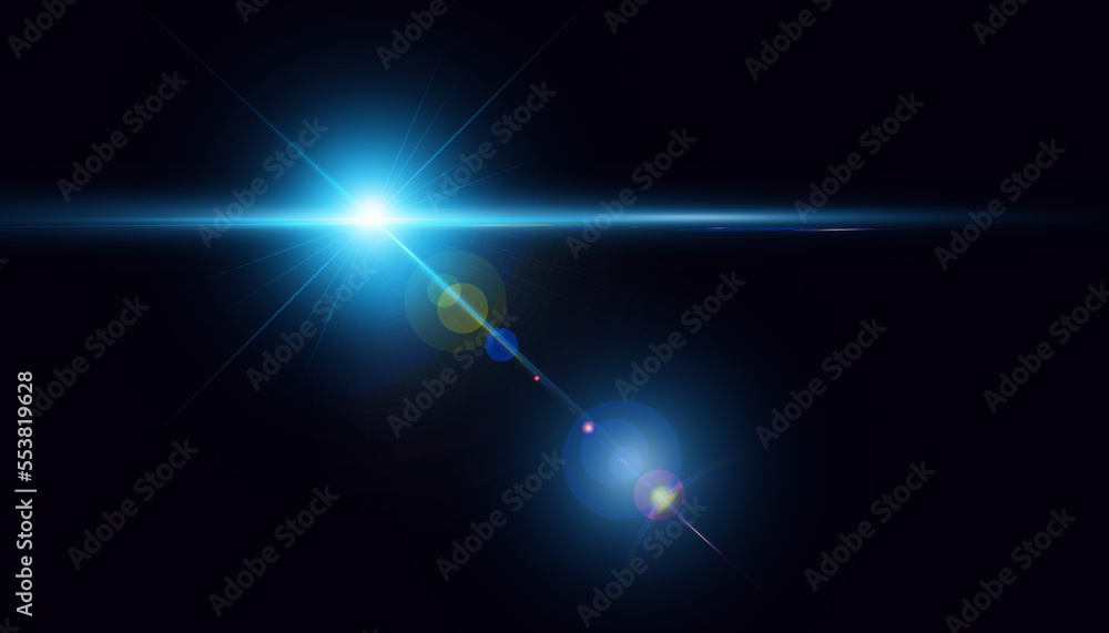 Blue lens flare light transparent background with stars Stock ...