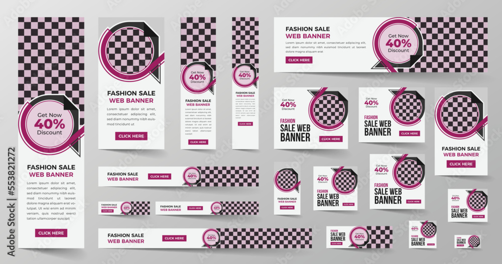 Fashion sale web banner template design, Vector horizontal and vertical google web banner ads ...