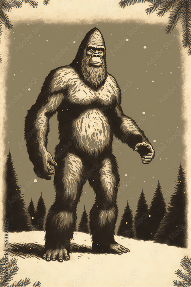 Vintage Bigfoot Christmas Holiday Card Design | Midjourney Ai Generated ...