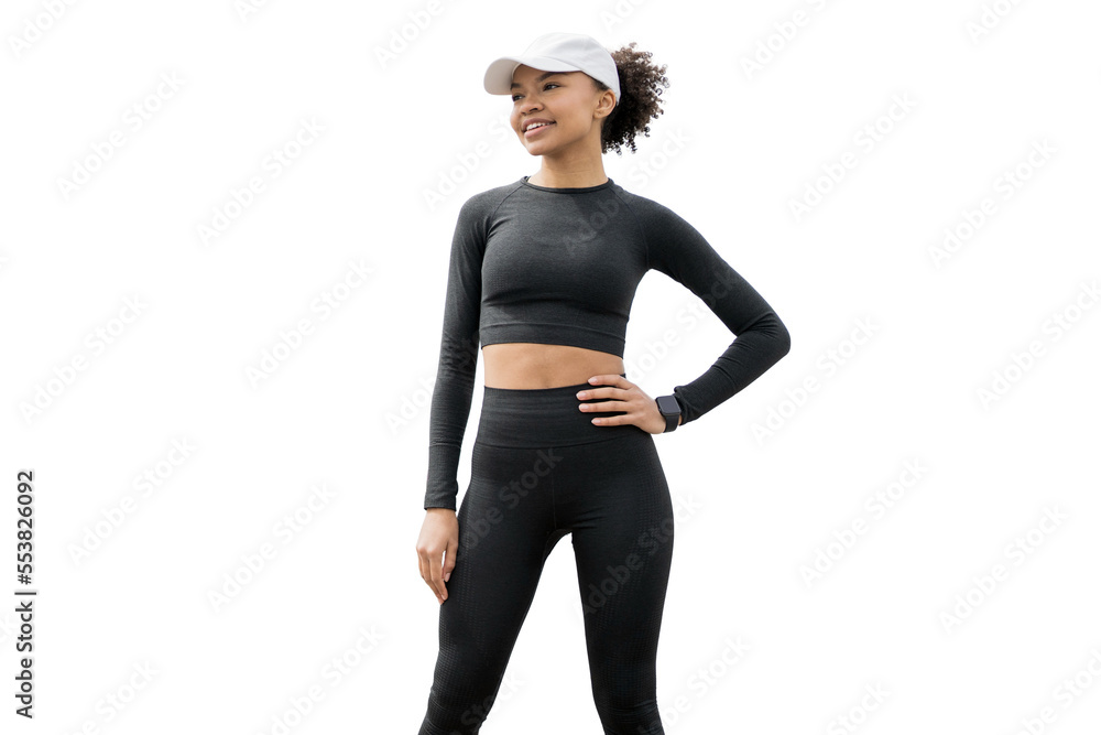 Female runner athlete in a sports suit transparent background. Stock ...