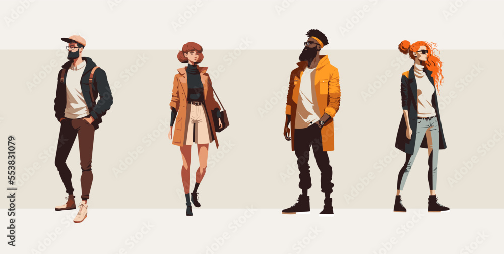 Collection of vector illustration characters, male and female cool ...
