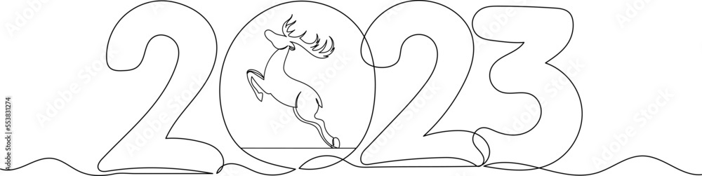 Photo & Art Print 2023 year, sketch continuous line drawing, vector ...