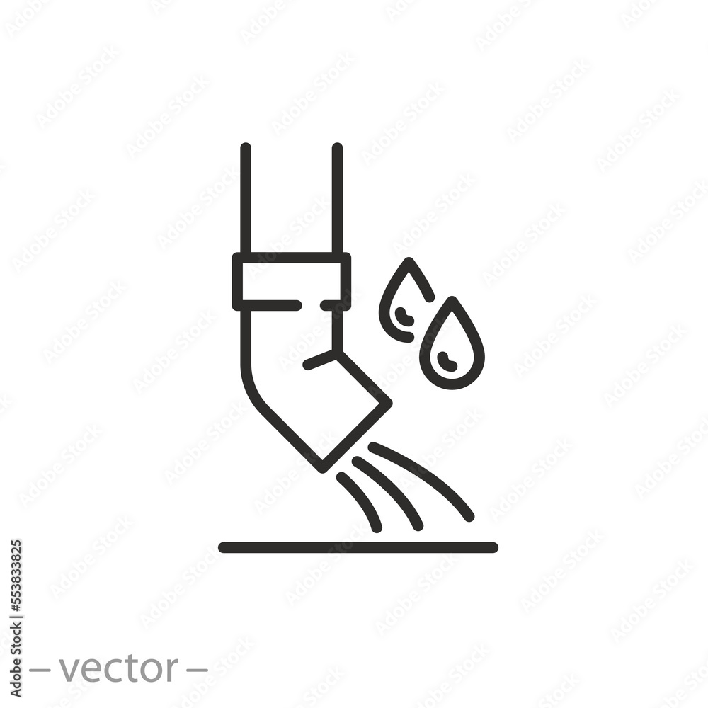 gutter icon, drain water of roof, rain pipe, thin line symbol on white ...