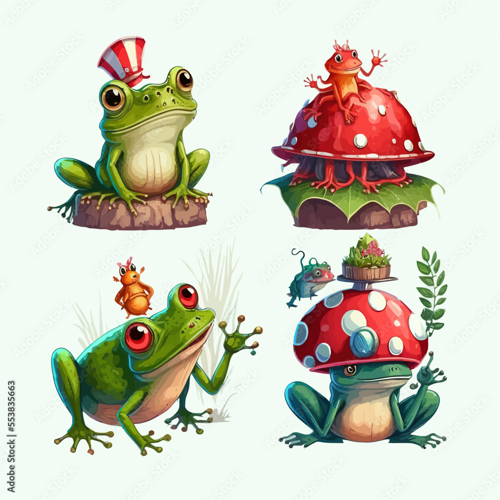 Set of cute Frogs. Frog with crown sitting. Isolated on a white ...