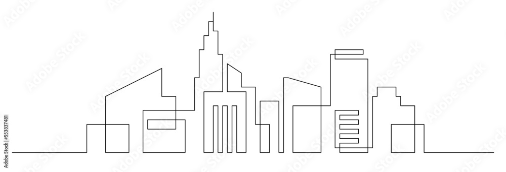 Continuous line city building. One single outline cityscape continuous ...