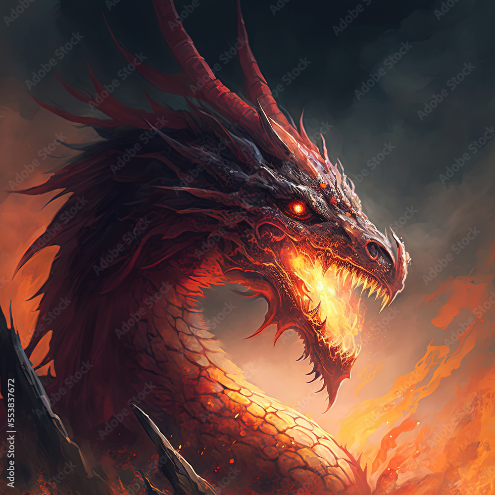Red dragon portrait. Gorgeous fantasy art. Generative AI Stock ...