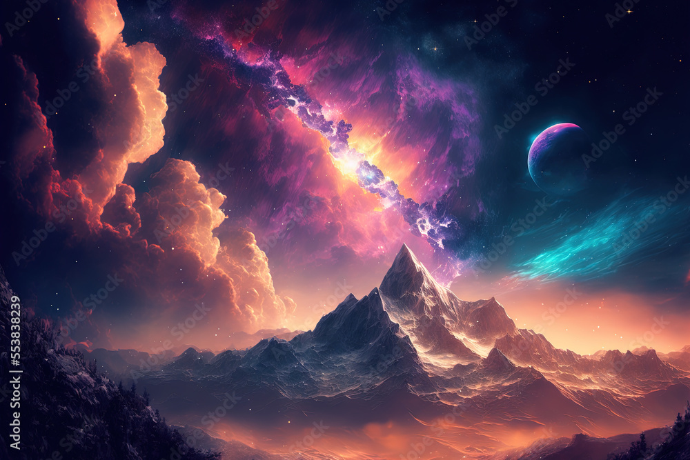 Colorful abstract background of different planet with mountains ...