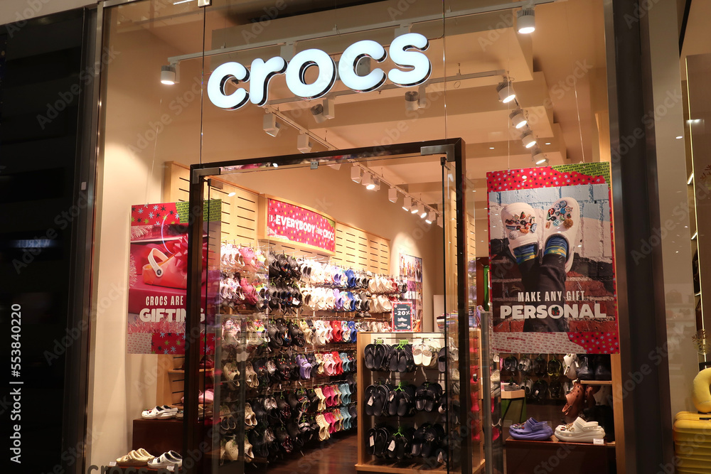 CROCS signage, emblem and logo at the shoes and sandals store, Galeria ...