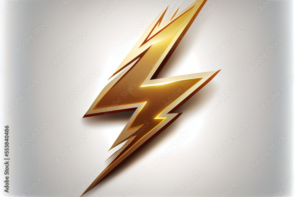 a shiny gold lightning bolt with a white background and a light gray ...