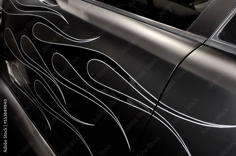 Flame Pattern on a black matte custom hot rod car. Black matt fire ...