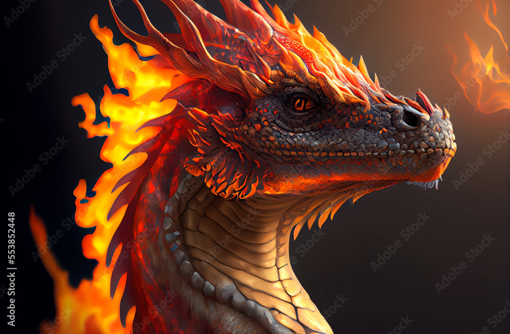 Fire Dragon, Mythological creature, fantasy art. Generative AI Stock ...