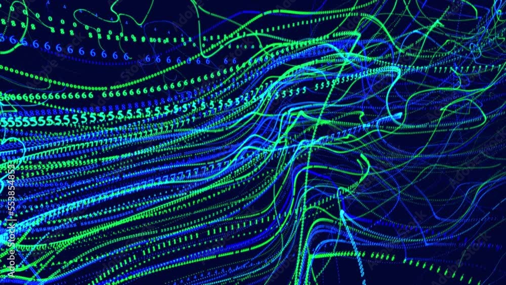 digital waves. Vj loop hologram abstract bg. Symbols form lines, grid, strings. Information ...