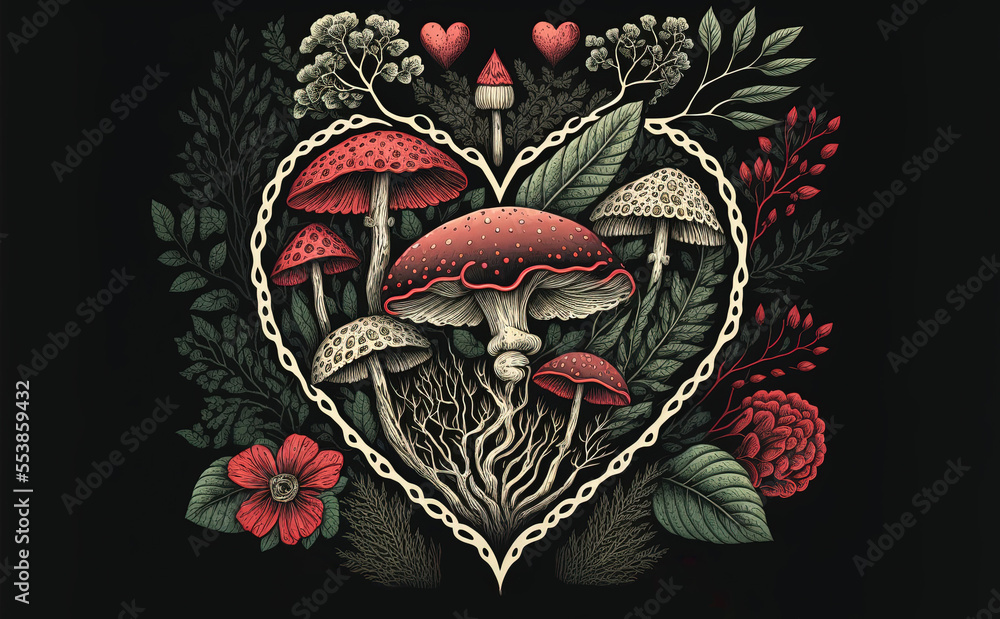 Mushroom Heart Every Mushroom. True love of mushrooms. Generative ai ...