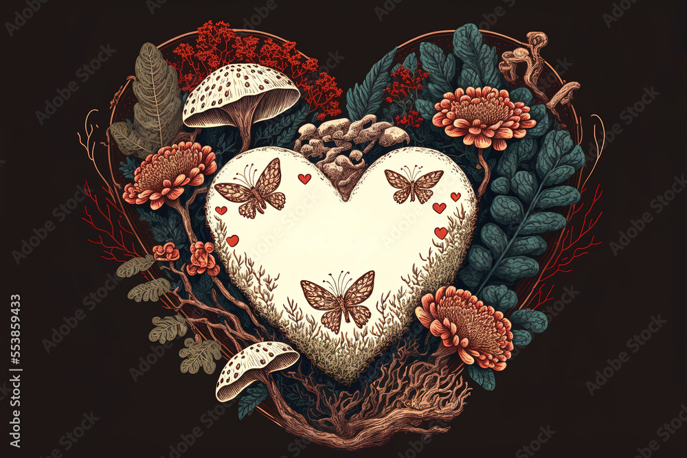 Mushroom Heart Every Mushroom. True love of mushrooms. Generative ai ...