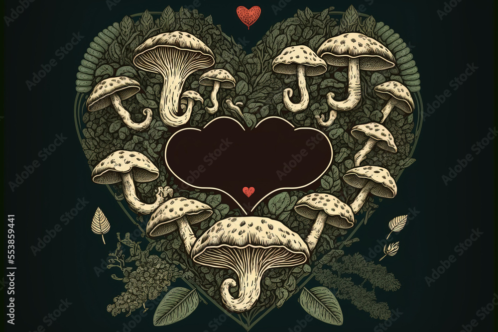 Mushroom Heart Every Mushroom. True love of mushrooms. Generative ai ...
