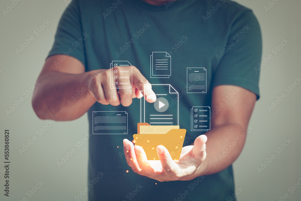 Document Transferring concept, File Sharing, Data transfer backup ...