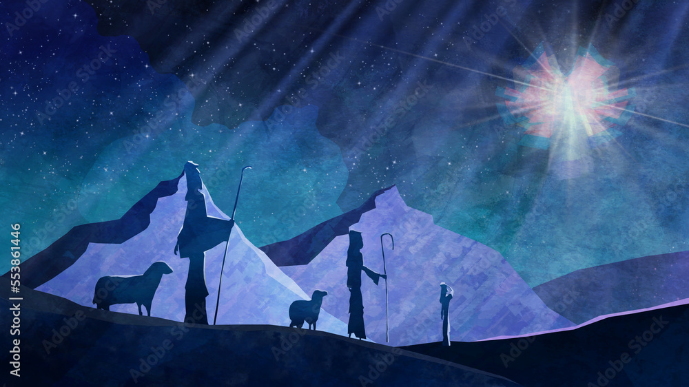 An angel visits shepherds near Bethlehem announcing that Jesus Christ ...