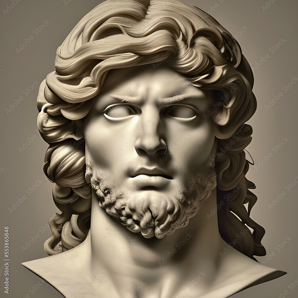 Generative AI image featuring a white marble Greek statue bust of a ...