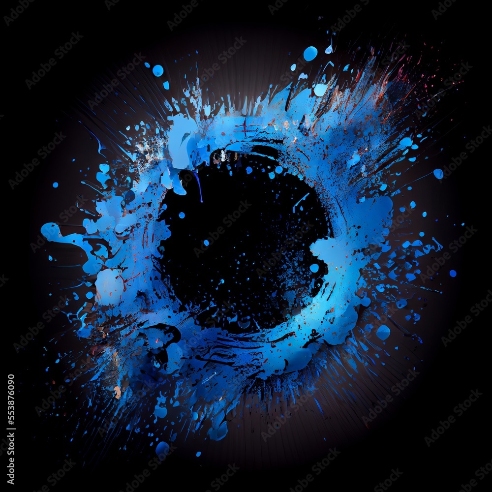 Blue paint circle splash isolated on black background. Blue color ...