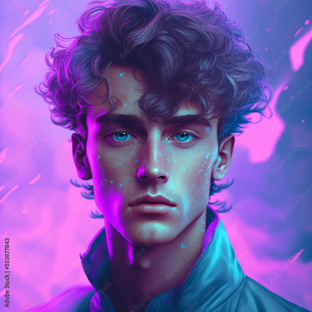 Kawaii Vaporwave Young Man AI Generated Stock Illustration | Adobe Stock