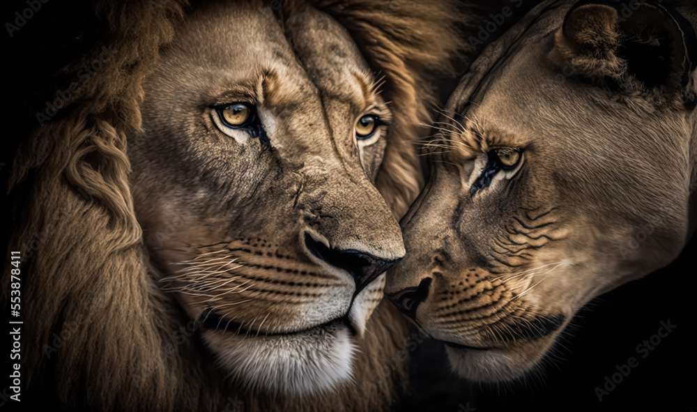 Majestic African lion couple loving pride. Stock Illustration | Adobe Stock