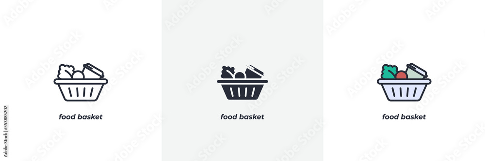 food basket icon. Line, solid and filled outline colorful version ...