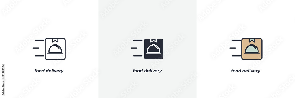 food delivery icon. Line, solid and filled outline colorful version ...