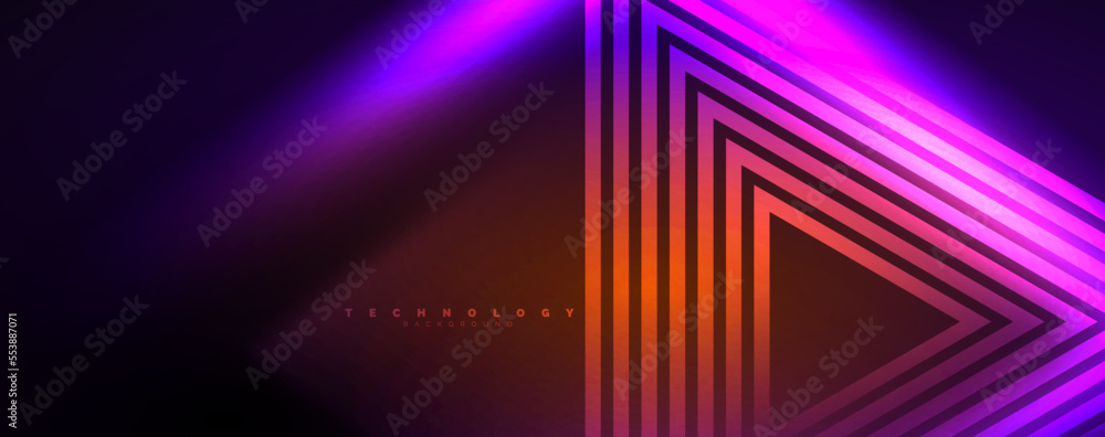Neon glowing lines and angles, magic energy space light concept. Vector ...