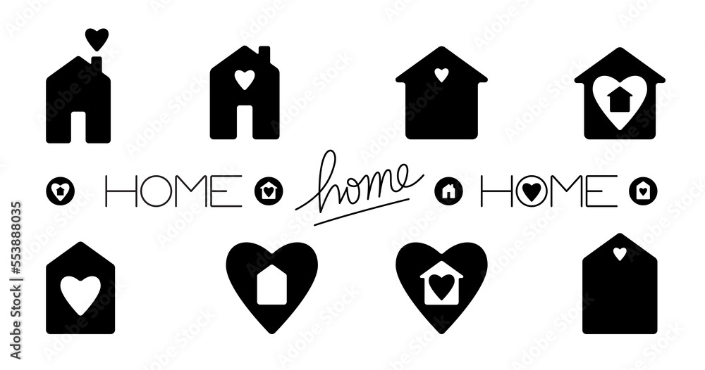 Love home abstract logo set. heart simple style, isolated icons ...