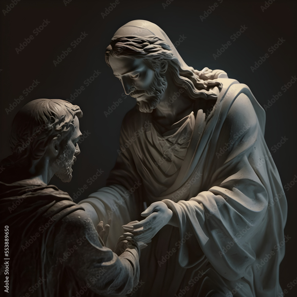 Statue of Jesus Christ helping a sad person Stock Photo | Adobe Stock