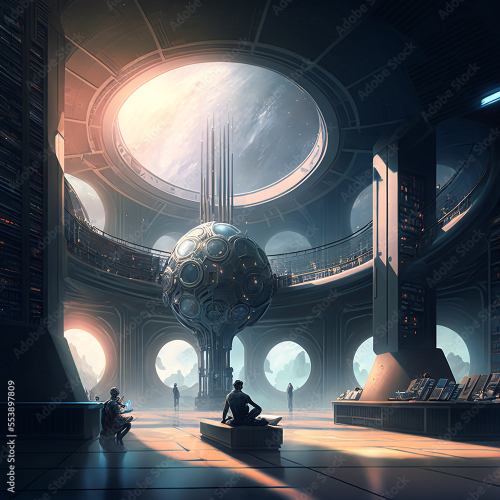 Ai generated futuristic library building. Created using ai generative ...