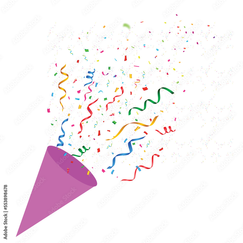 Birthday cap confetti serpentine explosionParty popper with flying ...
