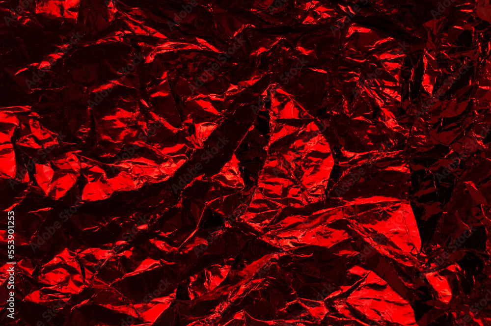 Crumpled plastic wrap texture in red color gradient for background and ...