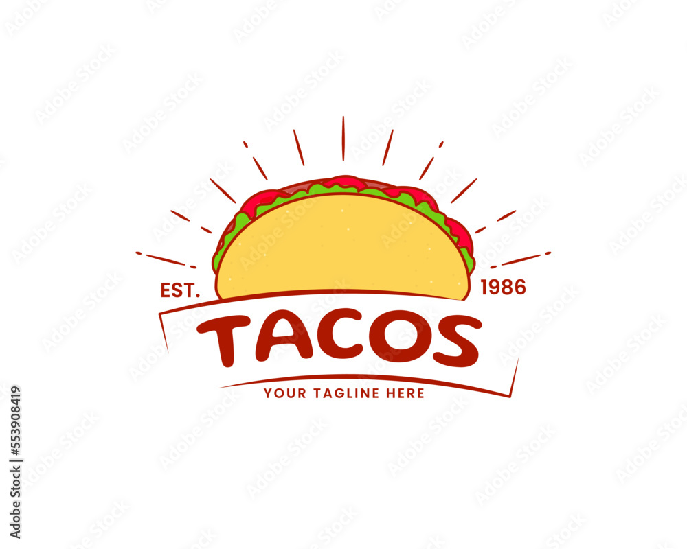 Tacos vintage logo. Mexican traditional street food. Flat cartoon style ...