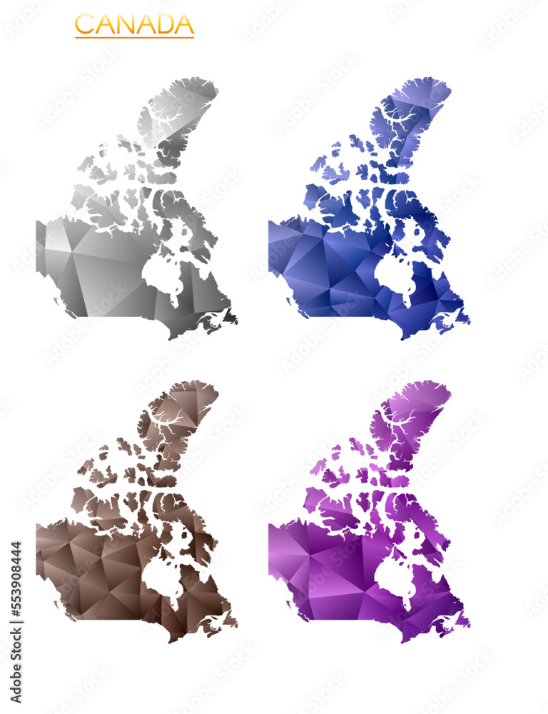Set of vector polygonal maps of Canada. Bright gradient map of country ...