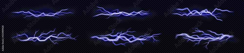 Poster Set of blue lightning or thunderbolt effects png isolated on ...