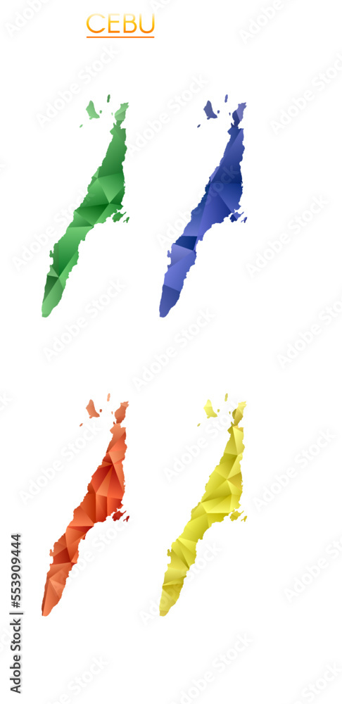 Set of vector polygonal maps of Cebu. Bright gradient map of island in ...