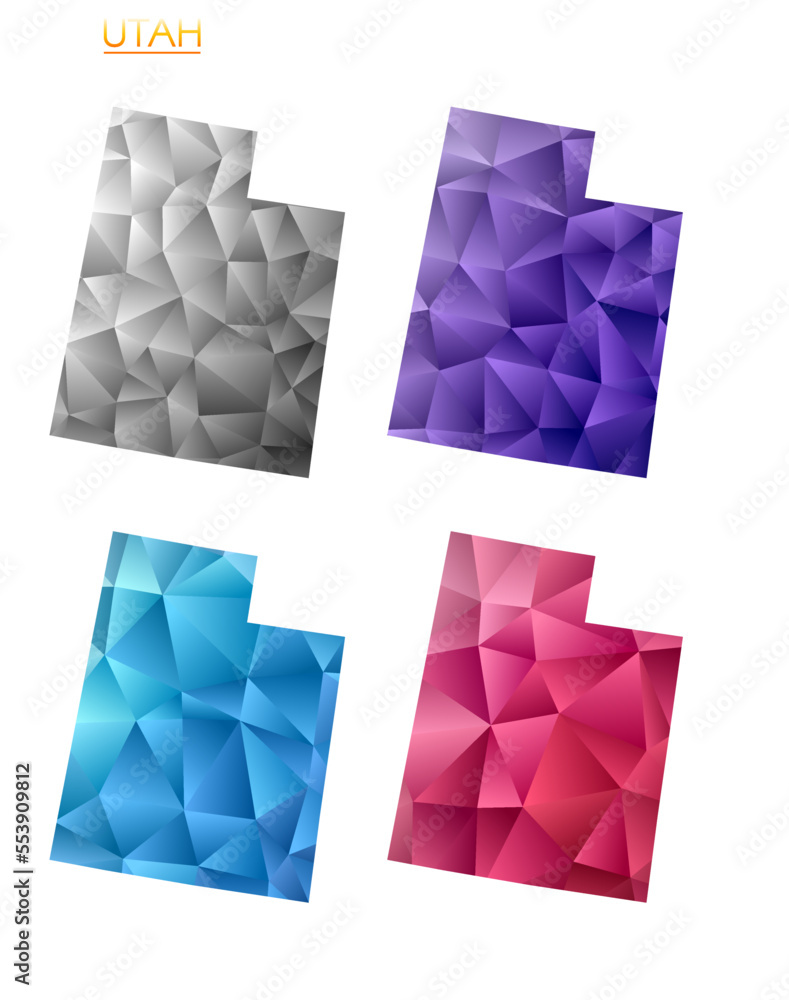 Set of vector polygonal maps of Utah. Bright gradient map of us state ...