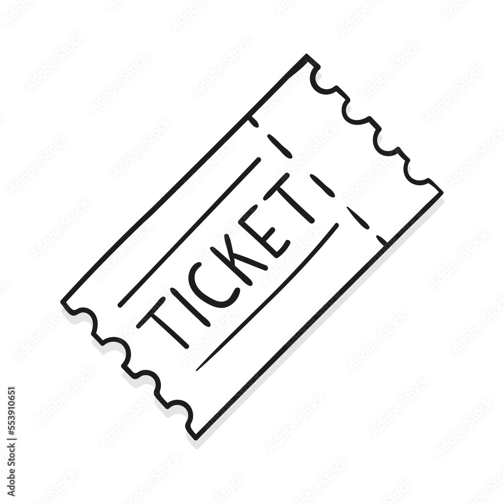 Entrance ticket vector hand drawn icon. Raffle ticket symbol in doodle ...