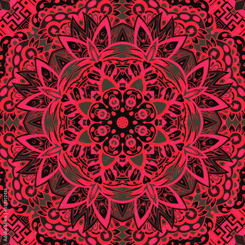 Seamless tile texture. Tracery mehndi design image. Dark toxic colors ...