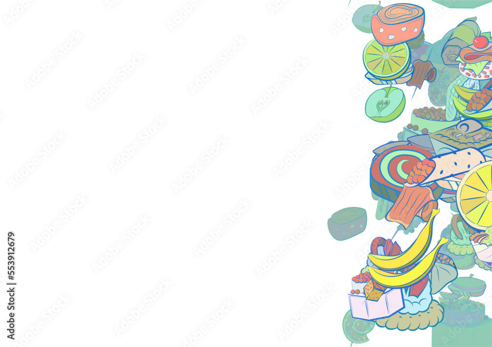 Background pattern abstract design texture. Fruits and Snacks. Vertical ...