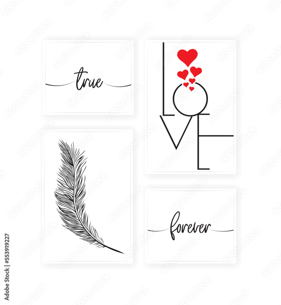 True love forever, vector. Minimalist poster design set in four pieces ...