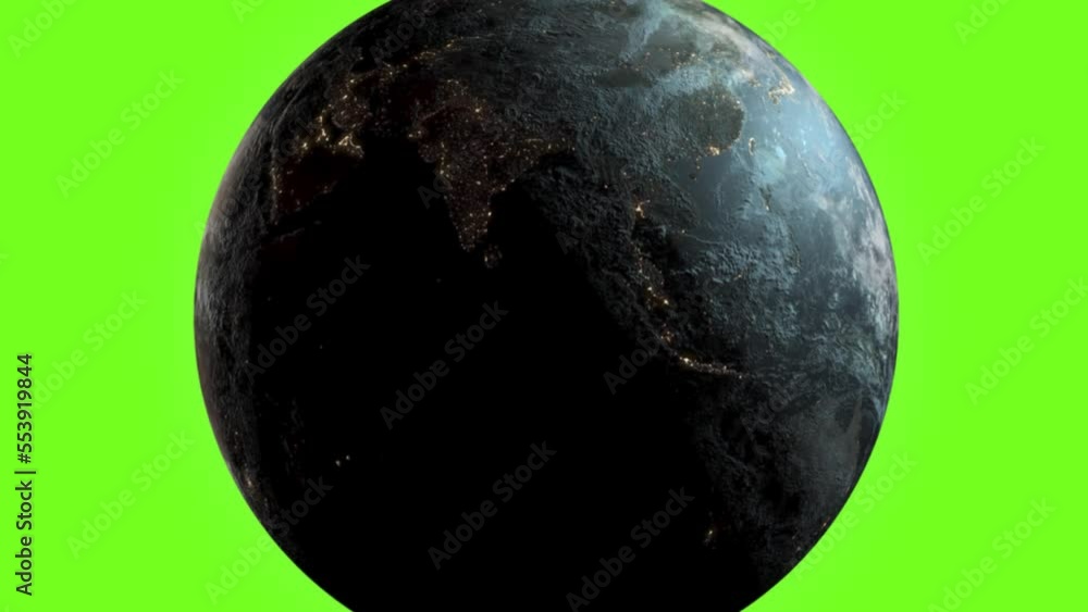 Realistic 3D earth rotating on green background 4K animation. Earth ...