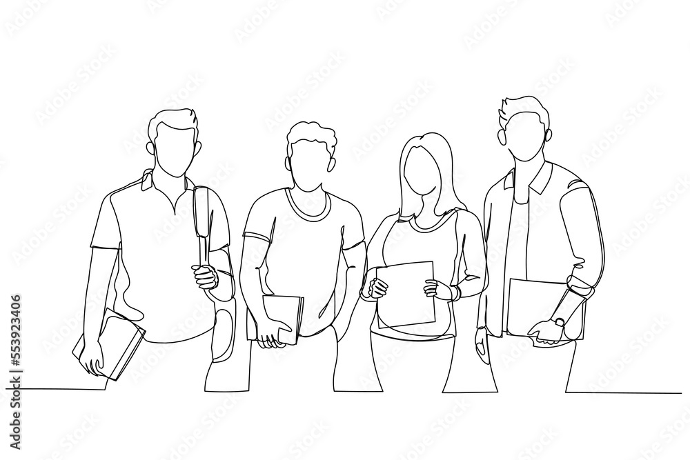 Illustration of group of college students or friends together standing ...